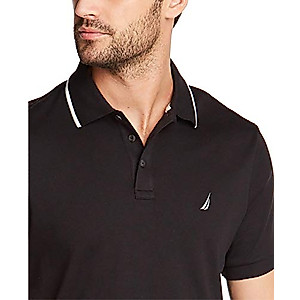 Nautica Men's Classic Fit Short Sleeve Dual Tipped Collar Polo Shirt, True black, Large