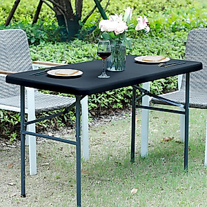 NEWISHER 2 Pack Fitted Tablecloth Rectangle 4ft Elastic Edge Spandex Table Top Cover for Picnic Outdoor Camping Park Patio Black 23 x 48 inch