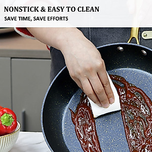 diig Non Stick Frying Pans Set, 9.5 & 11 Inch Granite Coating Fry Pan Skillet Sets for Cooking, 2 PCS Stainless Steel Handle Chef’s Pan, Stove Top Induction, Oven Dishwasher Safe 24cm, 28cm, Black