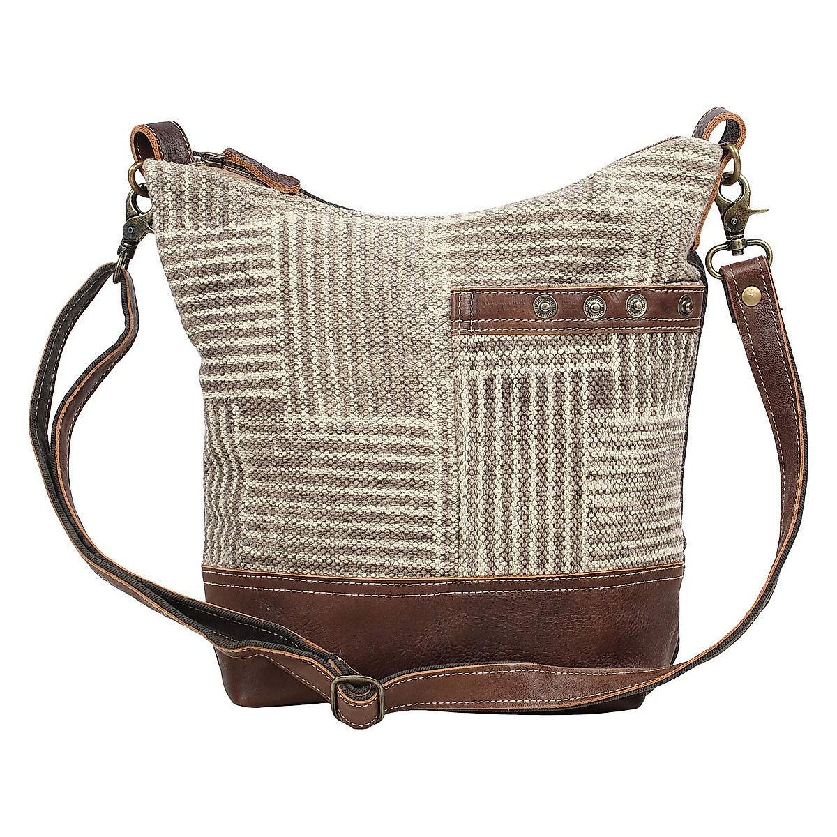 Myra Bag Coffee Upcycled Canvas & Leather Shoulder Bag S-1557