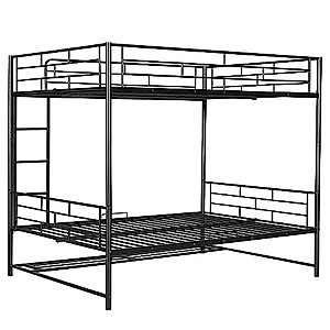 DNYN Full Over Full Bunk Bed with Under-Shelf & Ladder for Kids,Adult,Convertible Metal Bedframe,Perfect for Dorm,Bedroom,Guest Room,No Box Spring Needed, Black