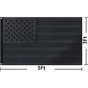 DZSM All Black American Flags 3x5 Ft,Solid USA Flag Double Sided with Embroidered Stars,Fade Proof Patriot United States America Banner Stitched Stripes,Blackout US for Outdoor,car,farm, F-001