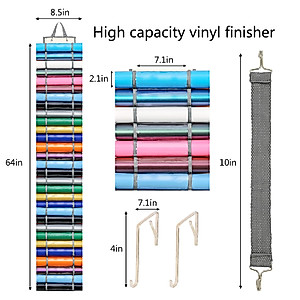 DKHDBD Vinyl Roll Holder with 60 Compartments and Keeper with Door Hooks and Strap, Clear Vinyl Organizers Holder Wall Mount for Home Craft Closet Wall Door (Grey)