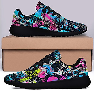 Graffiti Shoes,Women Men Cool Urban Funky Street Art Running Sneakers,Trippy Psychedelic Street Art Shoes Black Size 11
