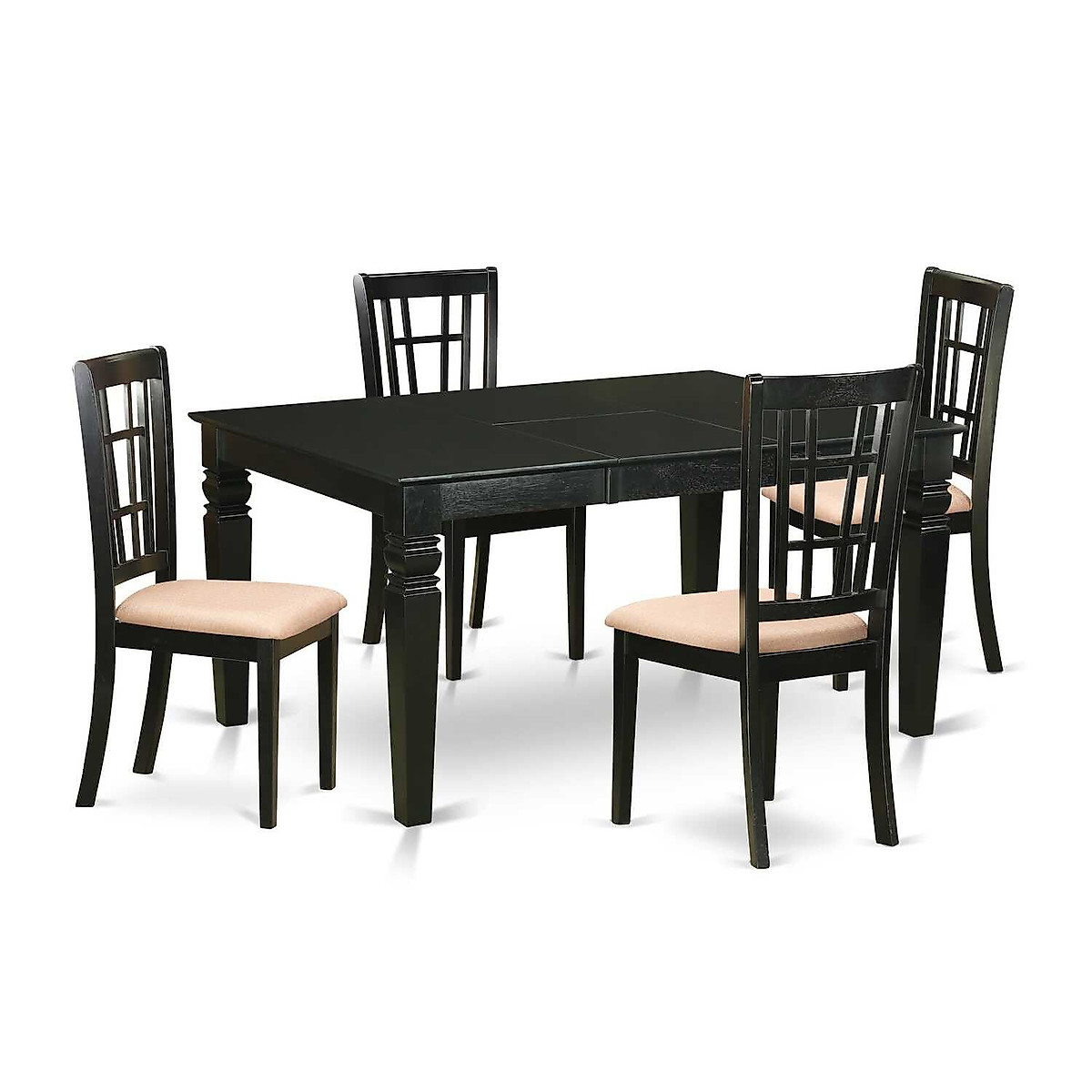 East West Furniture WENI5-BLK-C 5 Piece Dining Room Furniture Set Includes a Rectangle Kitchen Table with Butterfly Leaf and 4 Linen Fabric Upholstered Chairs, 42x60 Inch