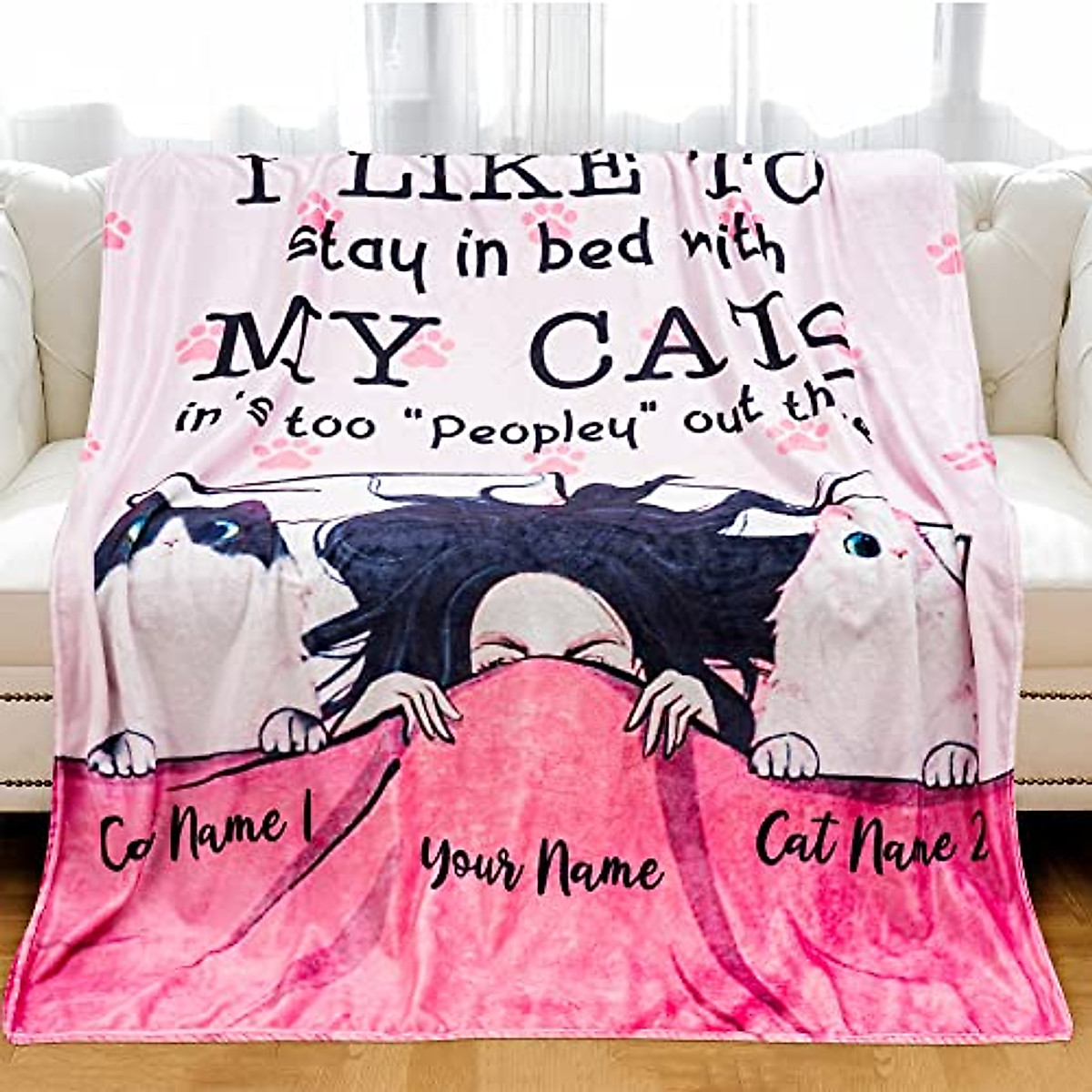 KERAOO Personalized Blanket for Women or Men - Stay in Bed and Cuddle My Pets - Valentine's Birthday Funny Gift for Pet Lover, Custom Pets Blanket, Anniversary Wedding Gifts for Her
