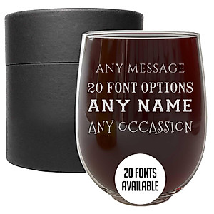 Personalized Etched 17oz Stemless Wine Glass Tumbler – Wine Gifts for Women - Unique Customized Gifts for Mother's Day – Custom Gifts for Wine Lover Gifts - Gifts for Her, Message, Your Text Here