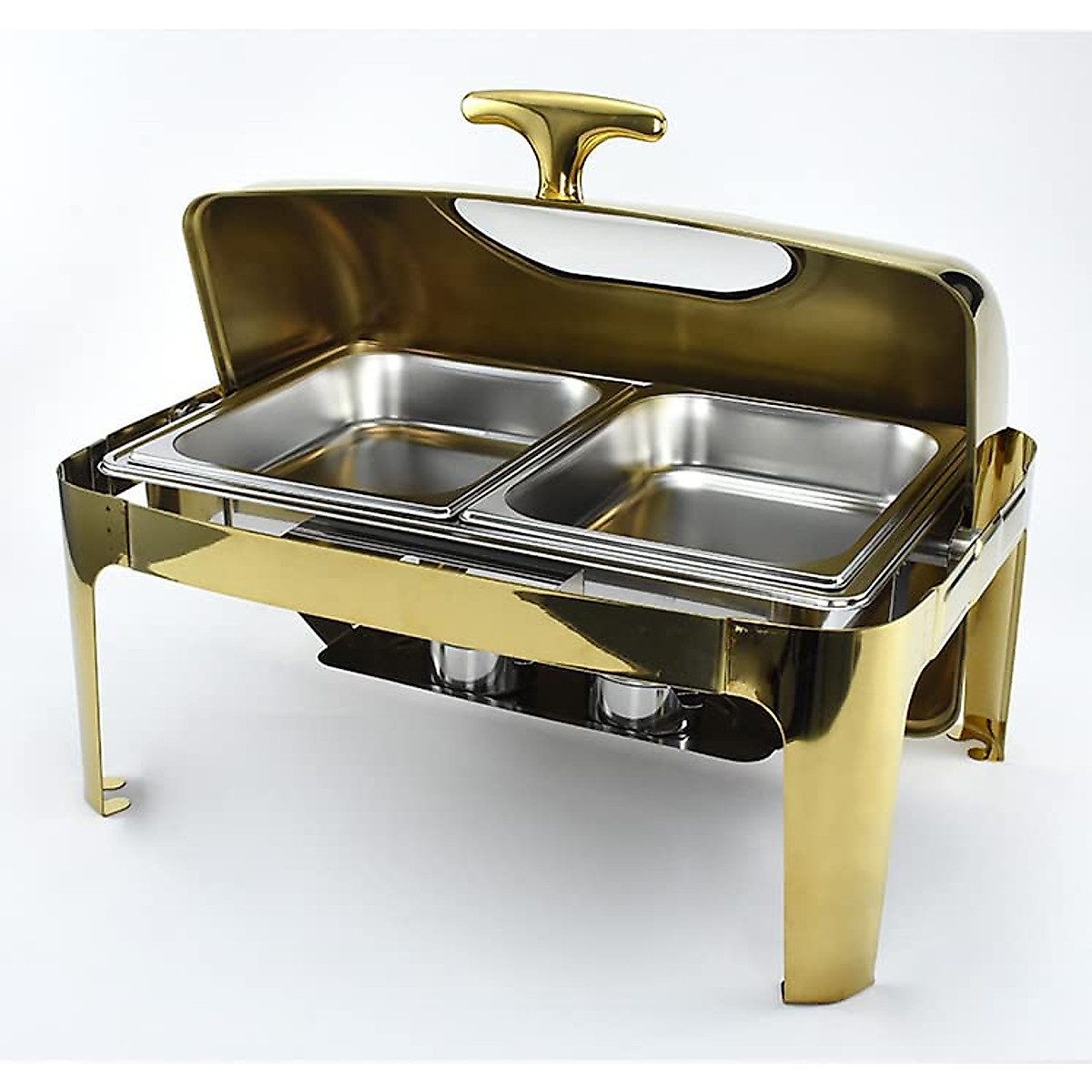 HONHPD Roll Top Chafing Dish Buffet Set, 9 QT Stainless Steel Chafing Server Set for Catering Commercial Chafers Buffet Warmer for Parties, Wedding, Banquet, Events (2 Half-Size), Gold