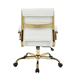 LeisureMod Benmar Modern Mid-Back Adjustable Swivel Leather Office Chair with Gold Frame (White)
