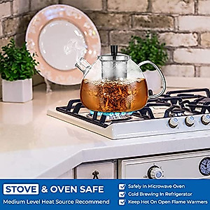 67oz XL Large Glass Teapot with Infuser Stovetop Safe, Tea Pots for Loose Tea Glass, Glass Tea Kettle for Stove Top, Clear Teapot with Strainer for Loose Tea (2000ml, 8 Cups)