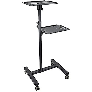 StarTech.com Mobile Projector and Laptop Stand/Cart - Heavy Duty Portable Projector Stand (2 Shelves, hold 22lb/10kg each) - Height Adjustable Rolling Presentation Cart w/Lockable Wheels (ADJPROJCART)