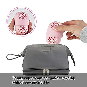 DKAF Makeup Sponge Container Set, 2 Silicone Makeup Sponge Travel Case 2 Soft Makeup Sponge and 2 Makeup Sponge Drying Holder, Easy to Carry