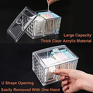 TocTen Qtip Holder Dispenser for Cotton Ball, Cotton Swab, Cotton Round Pads Jar, 3-Grid Bathroom Canister with Lid Thicken Acrylic Plastic Make Up Organizer, Extra Sponge Blender Holder Includ