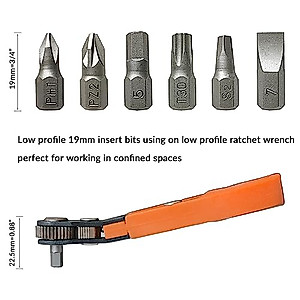 NordWolf 20-Piece Low Profile Mini Reversible Ratchet Wrench and Bits Set, Includes Square Head/Phillips/Pozidrive/Torx Security/Hex/Slotted Bits in Storage Case