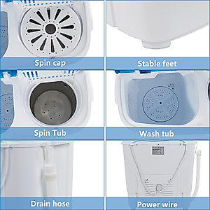 Winado Portable Washing Machine 15LBS, Compact Mini Washer Machine & Dryer Combo, Built-in Gravity Drain, Small Twin Tub Washer with Spin Cycle for College Rooms, Apartments, Dorms, RV