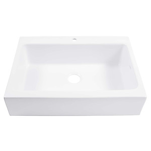 Crisp White 34" Single Bowl Quick-fit Drop-in Farmhouse Apron Kitchen Sink with 1 Hole and Drain Rectangle Glossy Scratch Resistant