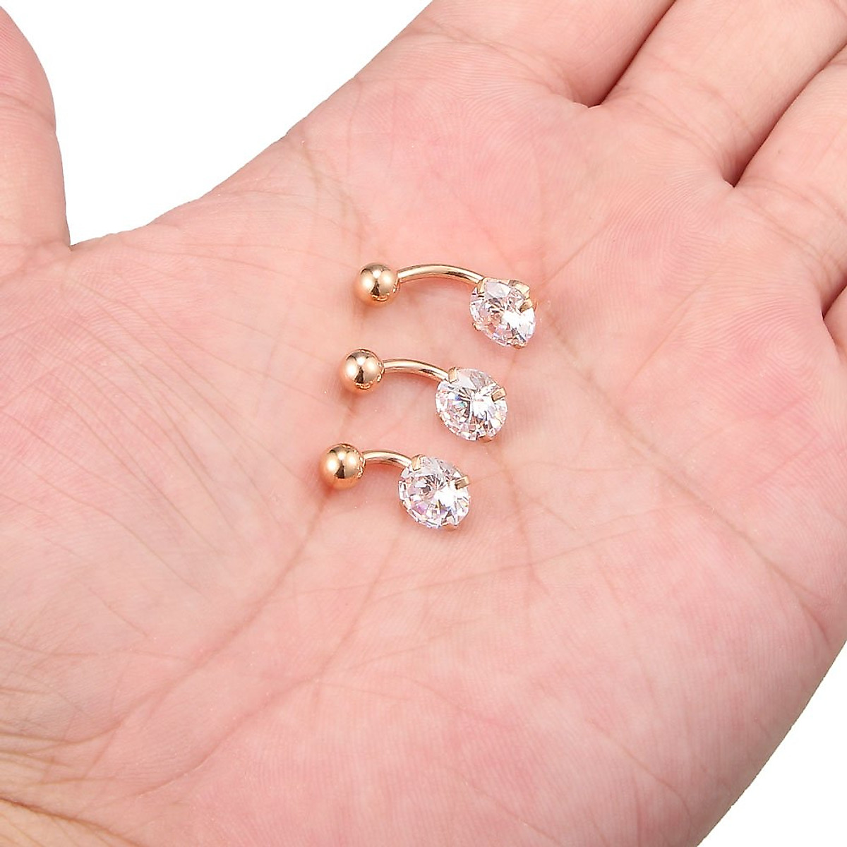 Ruifan 14G 316L Surgical Steel Four Prong-set Clear CZ With Shiny Ball Top Belly Earring Navel Button Rings Short Bar 6mm 8mm 10mm 3PCS - Rose Gold