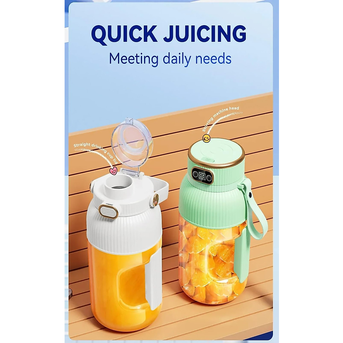 42 Oz The Ovidian Portable Juicer, 2-In-1 Ovidian Large Capacity Juicer Cup, Multifunctionalportable Blender for Smoothies With Digital Display for Sports, Fitness and Daily Life (Green-double cover)