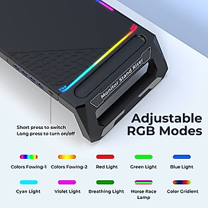 KeiBn RGB Gaming Computer Monitor Stand with 4 USB 3.0 Hub, 3 Lengths Adjustable Monitor Stand with Storage Drawer and Phone Holder, Monitor Stand Riser for PC,Laptop,iMac