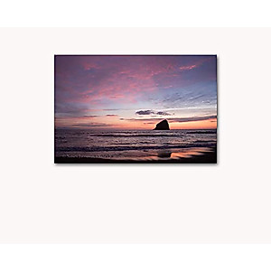 Coastal Sunset CANVAS Print Afterglow Glowing Pink Clouds Beach Photography Pastel Sky Oregon Coast Wall Art Nature Photo Ocean Home Decor Ready to Hang