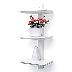 PIBM Stylish Simplicity Shelf Wall Mounted Floating Rack Wooden Solid Wood Storage Shelves Books Collection Display,3 Colors Avaliable,3 Layers / 4 Layers / 5 Layers, White , 20X66.2cm