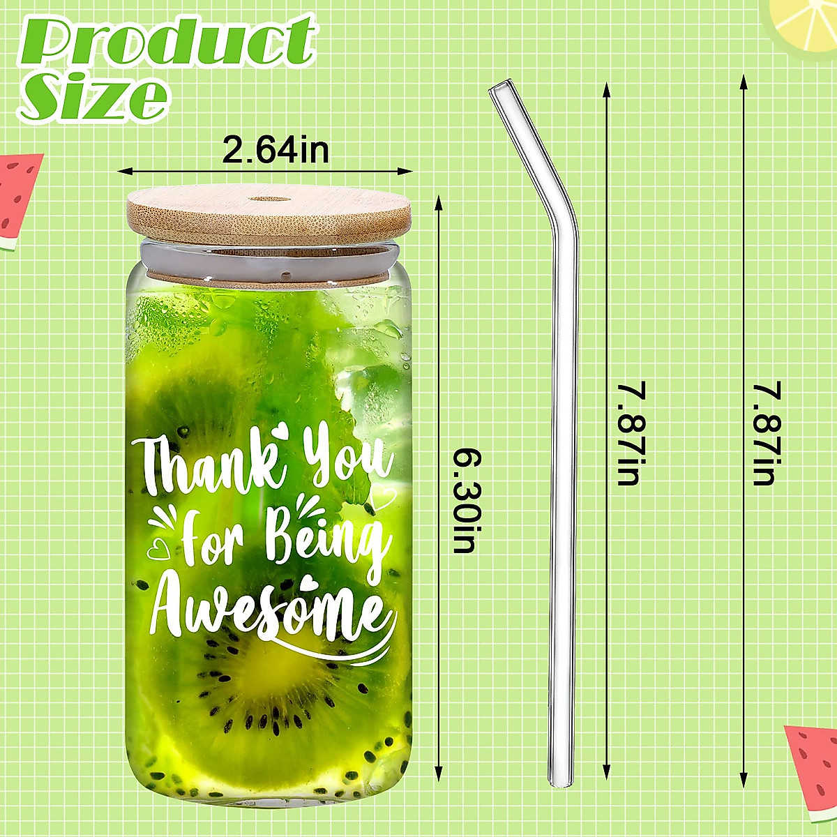 Nuanchu Appreciation Gifts 4 Pack Thanks for Being Awesome Glass Cups with Lids and Straws 16 Oz Thank You Gifts for Women Men Staff Employee Appreciation Gifts for Friends, Coworkers