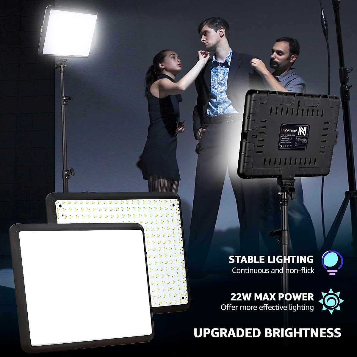 2-Pack Photography Lighting Kit, NiceVeedi 22W LED Video Light Kit, 2900-7000K Dimmable Studio Light with Tripod Stand, 73" Stream Light for Video Recording
