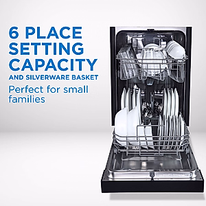 Danby 18 Inch Built in Dishwasher, 8 Place Settings, 6 Wash Cycles and 4 Temperature + Sanitize Option, Energy Star Rated with Low Water Consumption and Quiet Operation - Black (DDW1804EB)