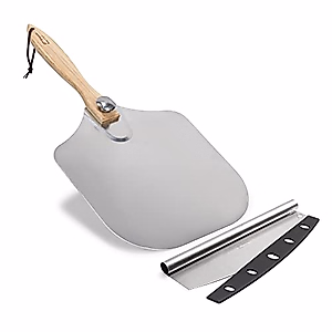EMPORIO LOGIC Aluminum Metal Pizza Peel 12 x 14 Inch & Pizza Cutter Slicer 14" |Foldable Pizza Paddle for Easy Storage| Pizza Spatula & Knife for Baking Pizza, Dough, Bread & Pastry| Ideal Pizza Gifts