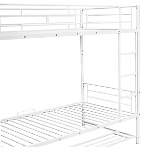 Metal Bunk Bed Frame,Divided into 2 Beds, Twin Over Twin Bunk Bed with Shelf, Safety Guard Rails and Ladder, Heavy-Duty Steel Frame Bunk Bed for Kids Teens Adults,No Box Spring Needed (White)