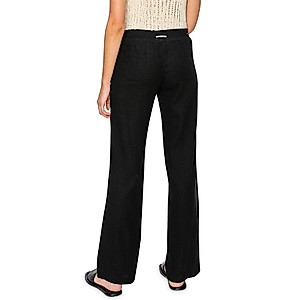 Cali1850 Women's Casual Linen Pants 32" Inseam Oceanside Drawstring Smocked Waist Lounge Beach Pants with Pockets Black 2XL