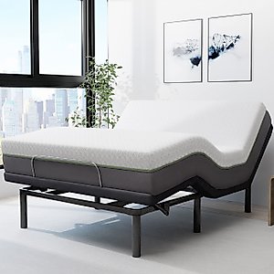 Blissful Nights e4 Queen Adjustable Bed Base Frame with 12" Medium Firm Copper and Gel Infused Memory Foam Mattress