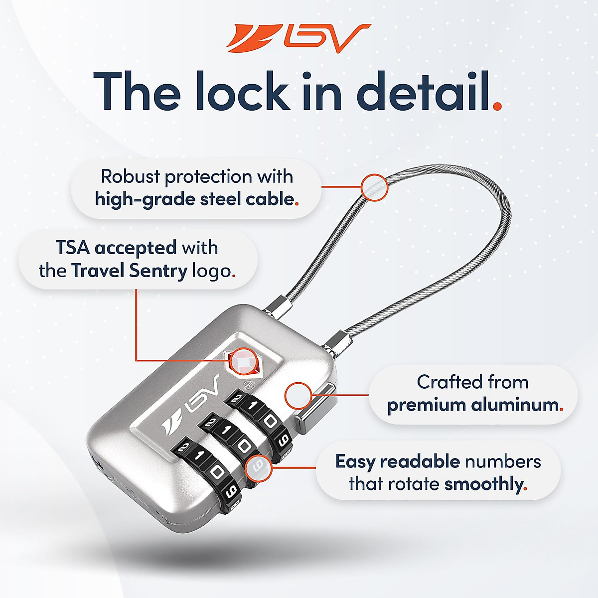 TSA Accepted Luggage Travel Lock, Set-Your-Own Combination Lock for School Gym Locker, Luggage Suitcase Baggage Locks, Filing Cabinets, Toolbox, Case (Silver, 1 Pack)