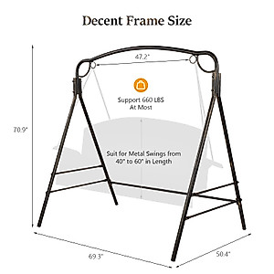 VINGLI Upgraded Metal Porch Swing Stand with Antique Bronze Finish, Heavy Duty 660 LBS Weight Capacity Steel Swing Frame with Extra Side Bars, Powder Coated Hanging Swing Frame Set for Outdoors