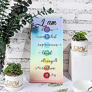 Chakra Quotes Sign Wall Decor Yoga Zen Wall Art Wooden Spiritual Decor Motivational Meditation Wall Art Zen Buddhism Spa Room Decor for Yoga Living Room Bedroom Bathroom Wall Decorations (Safe Style)