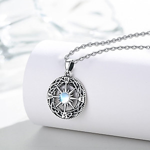 TUGHRA Graduation Necklace Sterling Silver Compass Necklaces for Women Men Celtic Moonstone Pendant Necklace Inspirational Jewelry Gifts for Women Friendship Talisman Gifts for Her Him