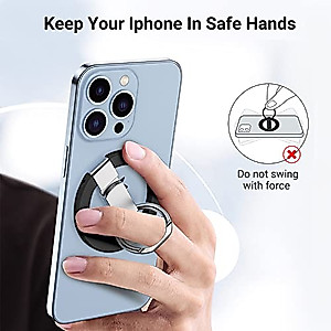 Magnetic Phone Ring Stand for iPhone 14 13 12 Pro Max/Pro/Mini, Compatible with MagSafe Foldable &Adjustable Finger Ring Grip for Wireless Charging -Black