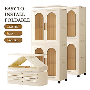 EHAMILY Portable Kids Closet Children's Wardrobe Collapsible Plastic Large Baby Clothes Cabinet Bedroom Nursery Armoire Quick Install Toddler Dresser with Hanging Rod and Door,Large 2 Cubes,White