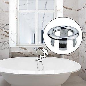 6 Pcs Electroplating Sink Overflow Ring Round Basin Cover Sink Basin Trim Vanity Sink Overflow Cap for Bathroom Kitchen Small Sink Insert (Silver)