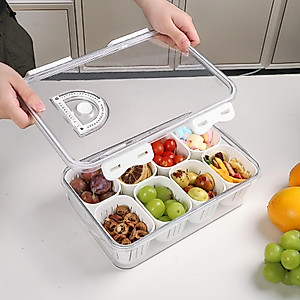 OZEPLASC Divided Serving Tray with 8 Compartments Snack Box Container with Lid, Airtight, Portable, White, Minimalist Style