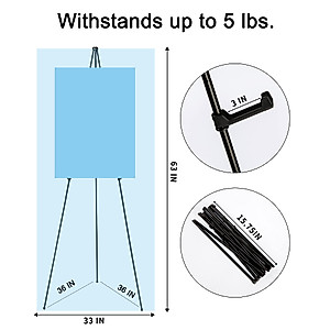 SIGN-W Easel Stand for Display Wedding Sign & Poster - 63 Inches Tall Easels for Display - with Bag Collapsable Portable Poster Easle - Large Floor Adjustable Metal Painting Easel Tripod Black