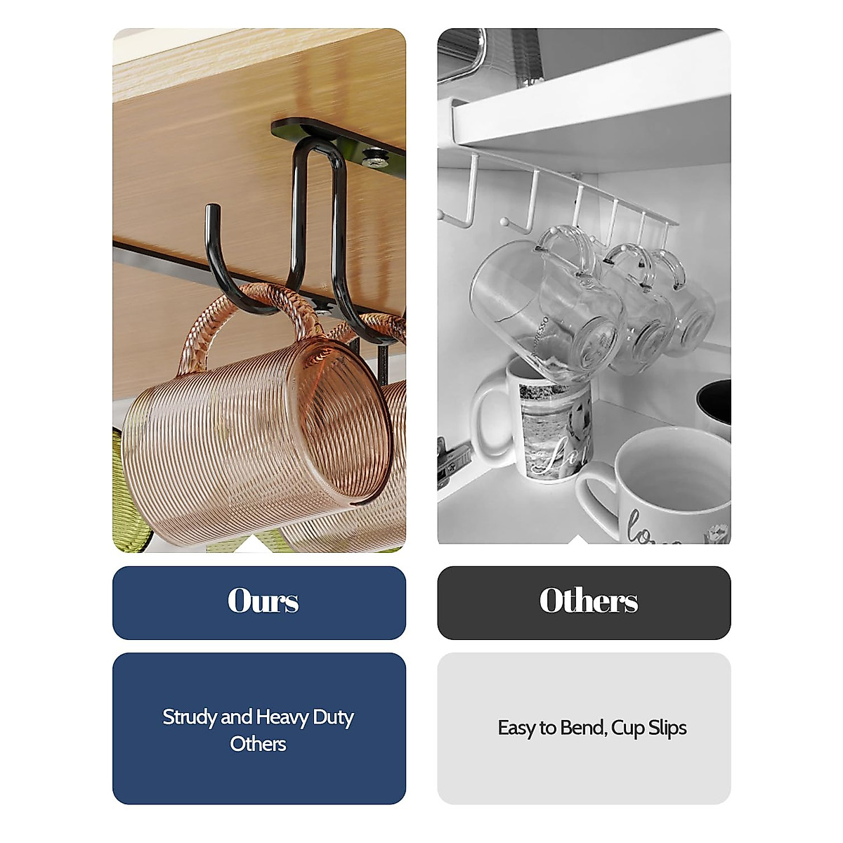 Luckinow Mug Hooks Under Cabinet 3 Pack, Coffee Cup Hooks for Hanging Under Shelf, Mug Organizer Rack with 12 Hooks for Displaying Mugs, Coffee Cups and Kitchen Utensils, Black