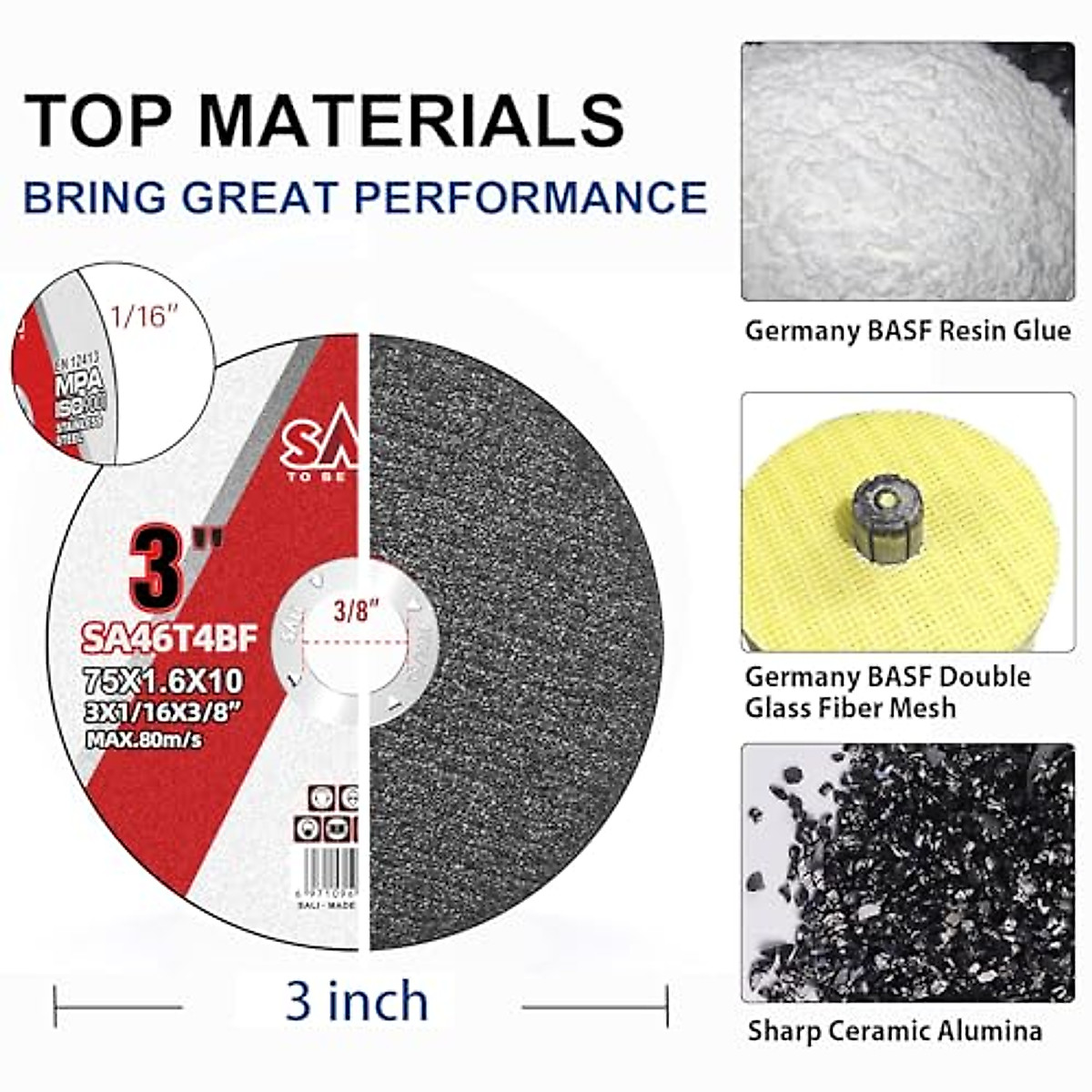 SALI 50 Pack Cut Off Wheels Cutting Wheels 3" x 1/16" x 3/8" Professional Cutting Stainless Steel for 3 in Angle Grinders and Die Grinders- Cutting Disc Aggressive Cutting Operating Up to 25000 RPM