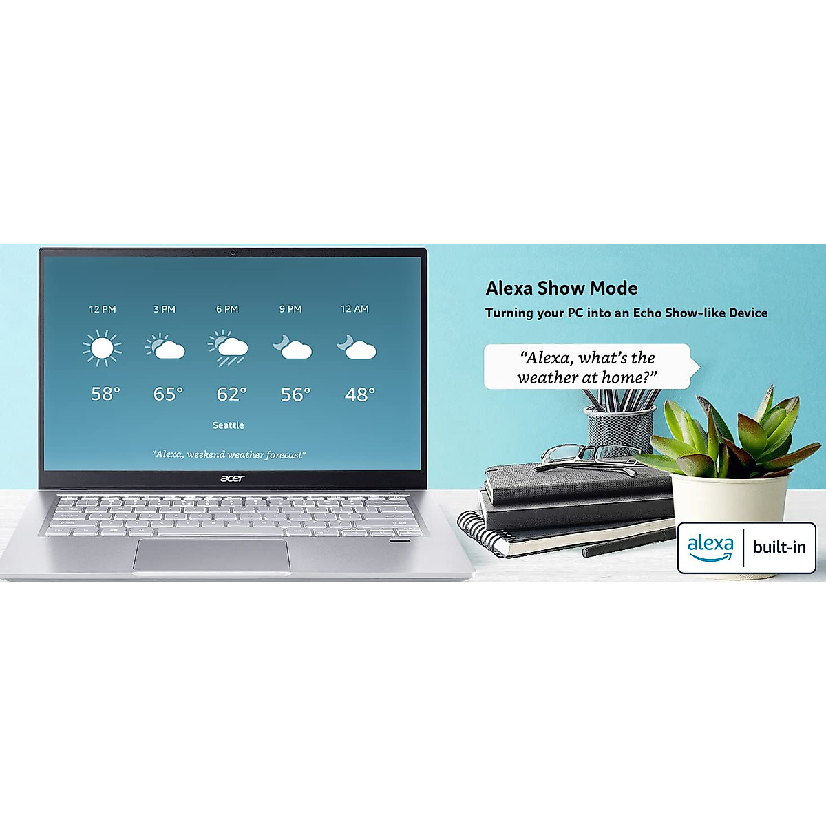 Acer Swift 3 Thin & Light Laptop | 14" Full HD IPS 100% sRGB Display | AMD Ryzen 7 5700U Octa-Core Processor | 8GB LPDDR4X | 512GB NVMe SSD | WiFi 6 | Backlit KB | FPR | Amazon Alexa | SF314-43-R2YY