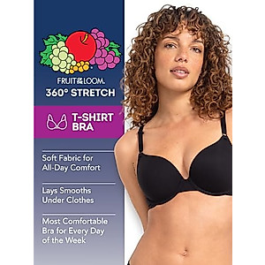 Fruit of the Loom Women's Smooth Cotton T-Shirt Bra-Ultra-Soft, Flexible, and Invisible Under Tees, Black Hue/Sand/White, 36DDD