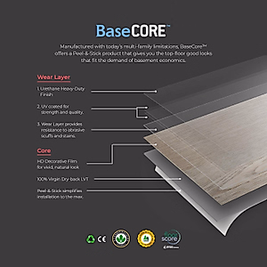 Luxury Vinyl Flooring Tiles by Lucida USA | Peel and Stick Floor Tile for DIY Installation | 36 Wood-Look Planks | Barn | BaseCore | 54 Sq. Feet