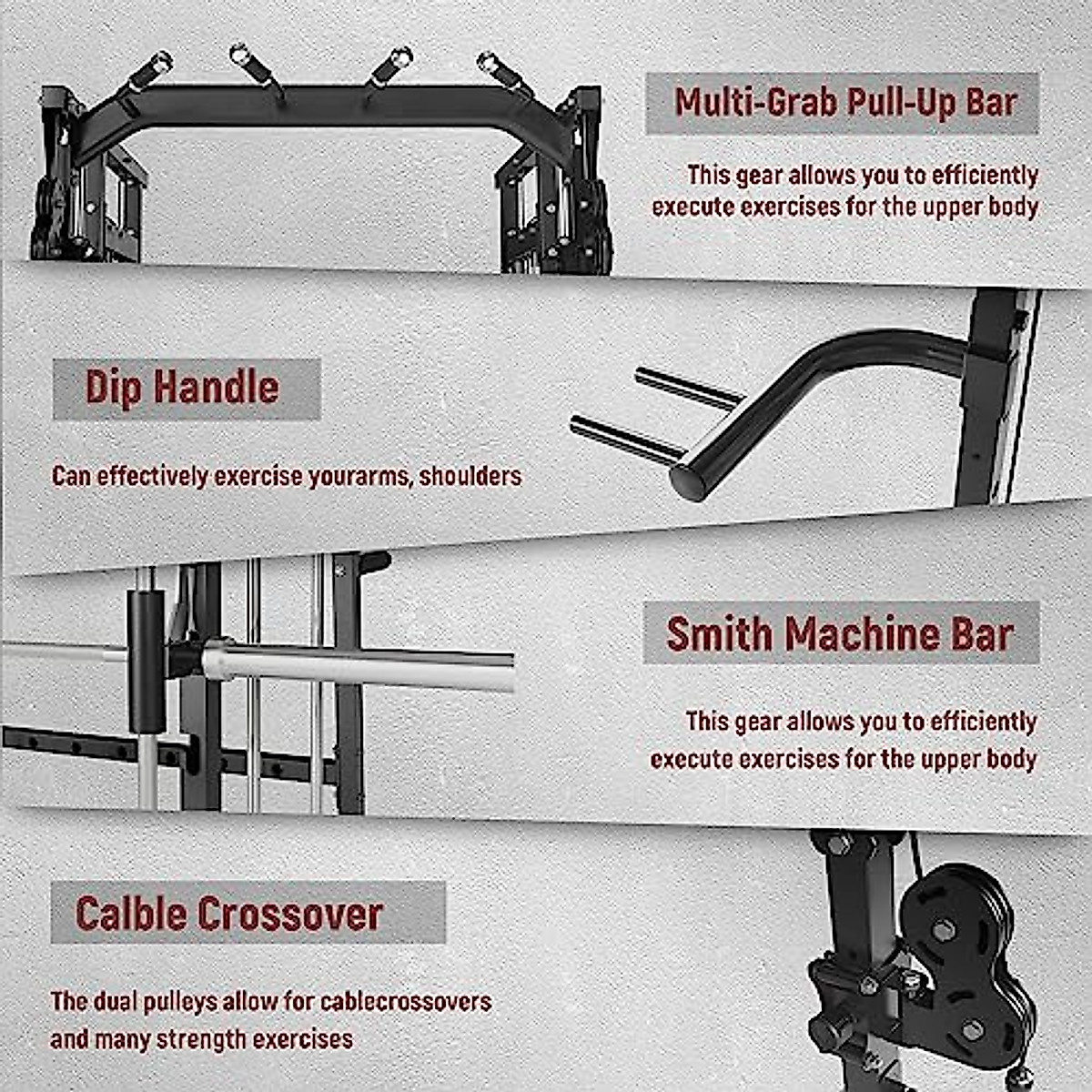 MAJOR LUTIE Smith Machine with Weight Bench, SML07 1600lbs Power Cage with Weight Bar and Two LAT Pull-Down Systems and Cable Crossover Machine, Exercise Machine Attachment Black (2023 Upgrade)