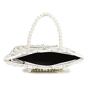 Suman Enterprises Pearl Tote Clutch, Wrist Bag Evening Clutch Wedding Purse for Women & Girls (White)