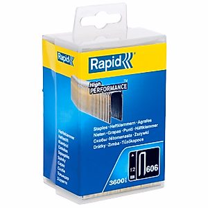 Rapid High-Performance Staples for Dense Materials, Narrow Crown No. 606, Leg Length 12mm, Staple Gun Staples, Resin-Coated Galvanised Steel, 3600 Pieces, Plastic Box (40303093)
