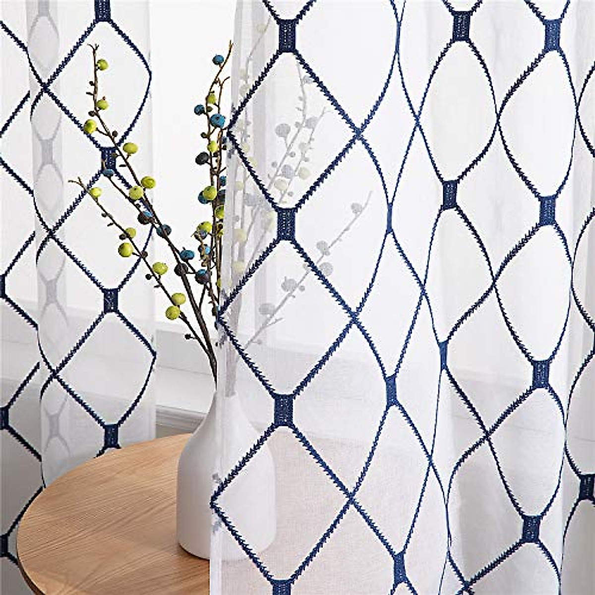 Top Finel White Sheer Curtains 84 Inches Length for Living Room Bedroom Voile Drapes Diamond Embroidered Rod Pocket Window Treatments, 2 Panels